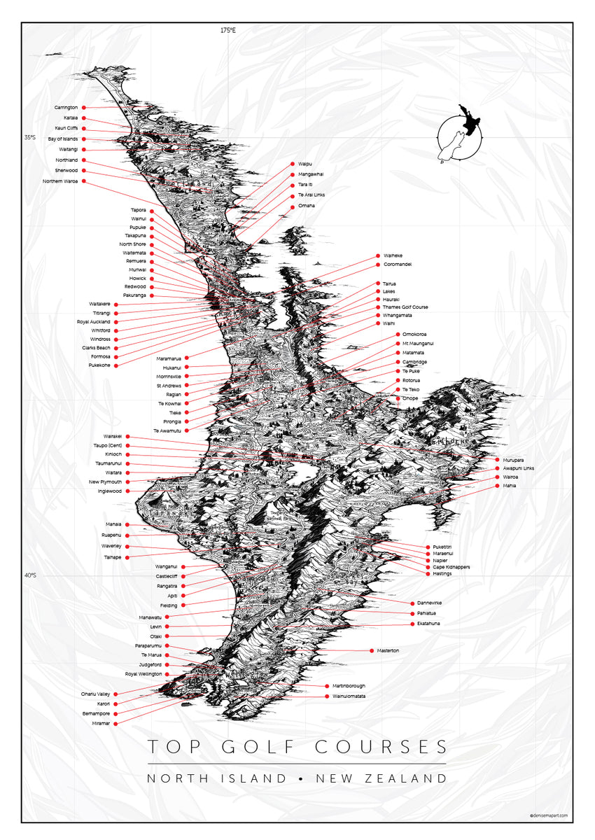 North Island Golf Courses – Denise Map Art
