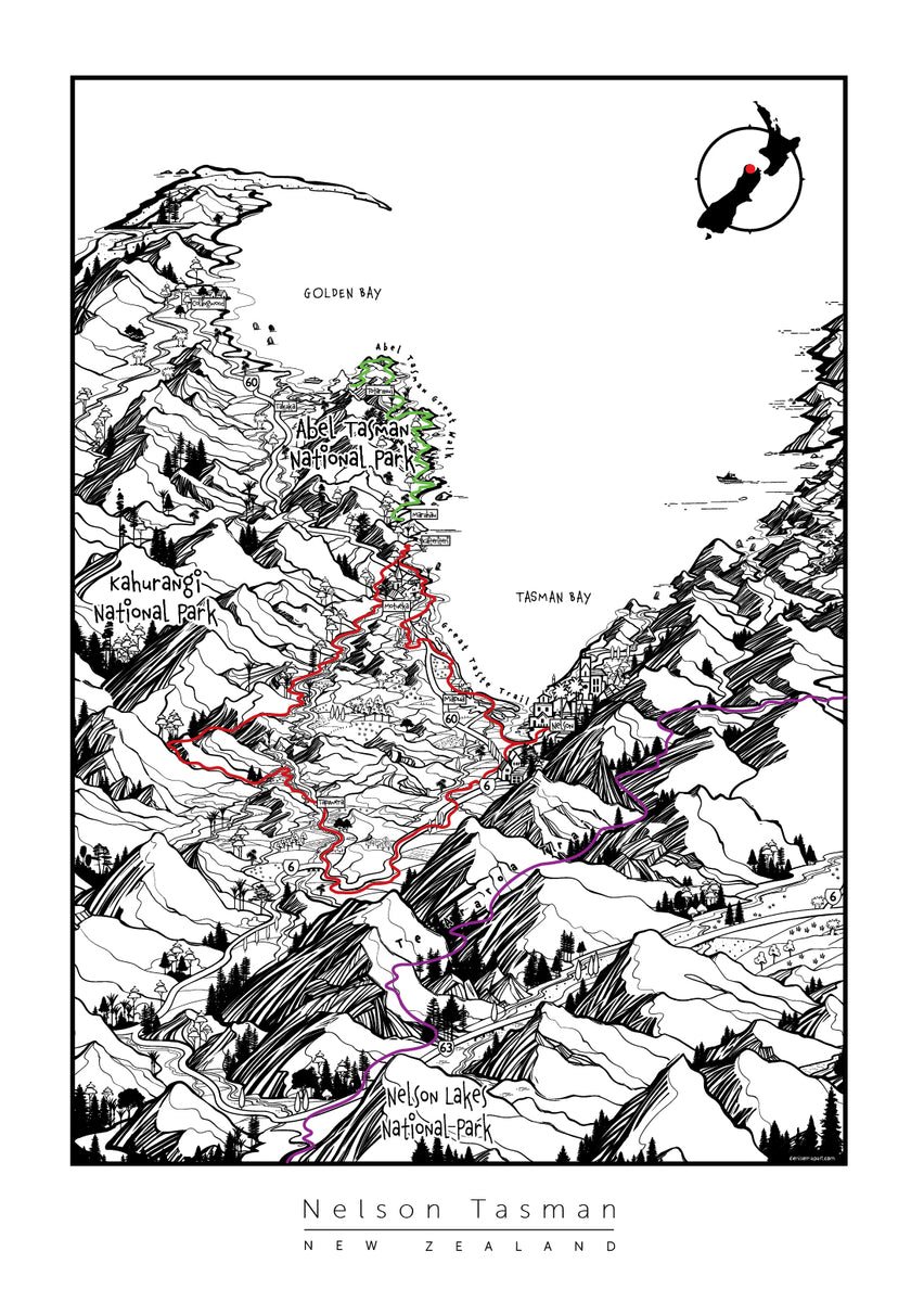 Nelson Tasman NZ Map Art – Denise Map Art